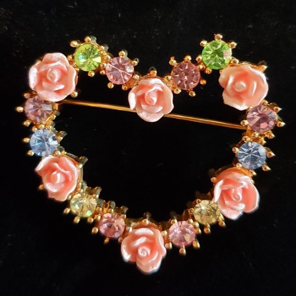 Avon | Jewelry | Vintage Avon Flowered Pin With Pastel Crystals And ...